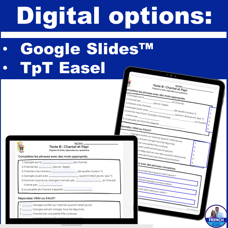 Imparfait et l'enfance French Imperfect Reading Comprehension Print ...
