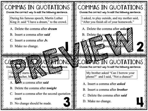 Commas in Quotations: Skill-Specific Revising and Editing Task Cards ...