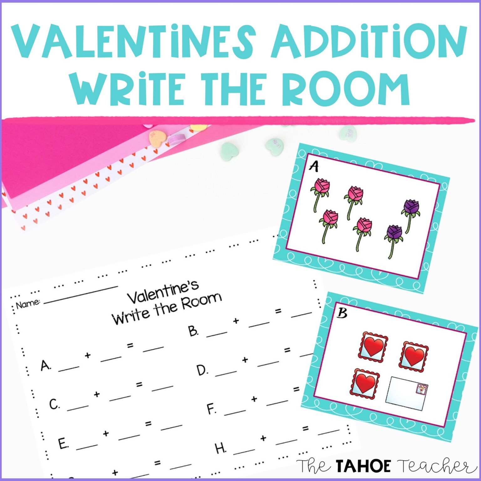 Valentines Addition Write the Room | Made By Teachers
