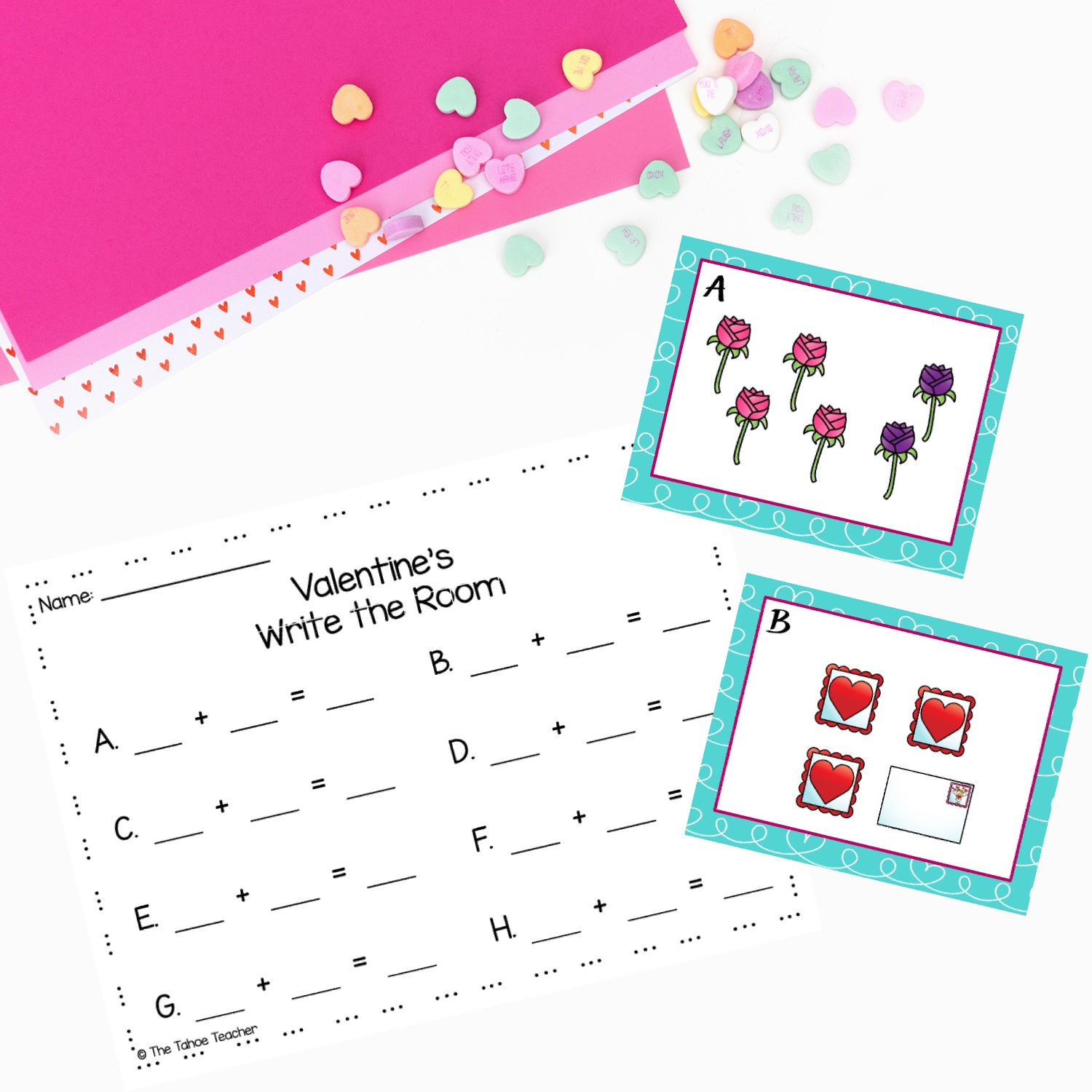 Valentines Addition Write the Room | Made By Teachers