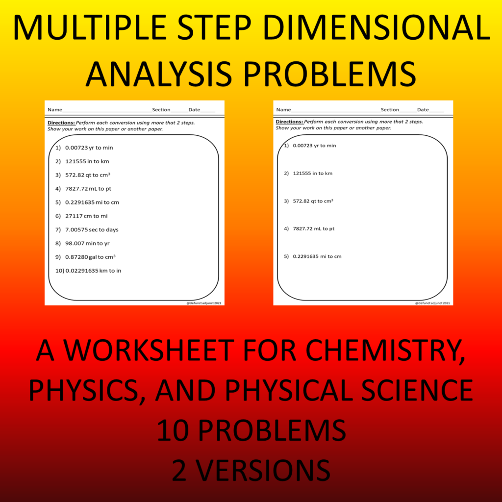 Dimensional Analysis and Unit Conversions 10 Multiple Step Problems for ...