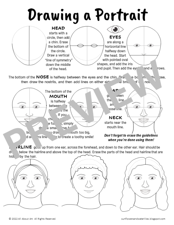 Drawing a Portrait Handout for Facial Proportions and Shading Practice ...