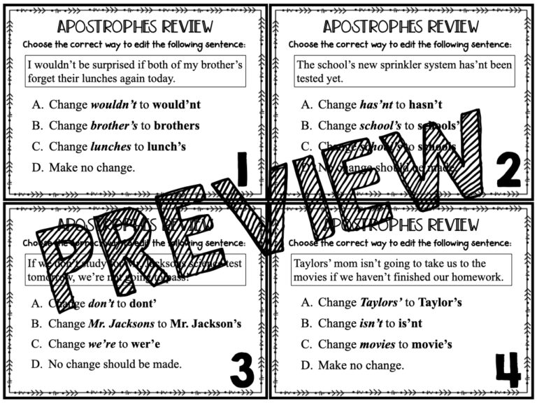 Apostrophes Review: Skill-Specific Revising and Editing Task Cards ...