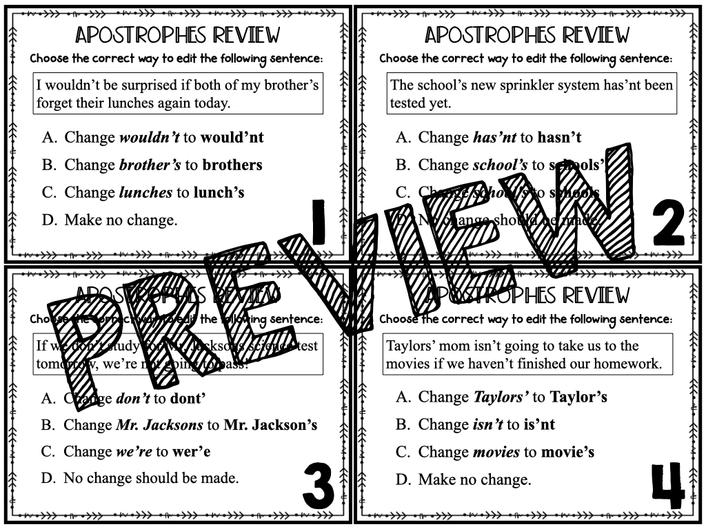 Apostrophes Review: Skill-Specific Revising and Editing Task Cards ...