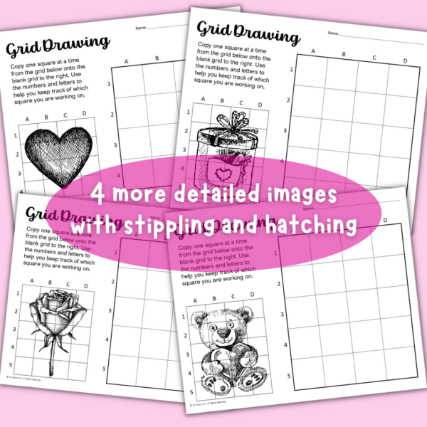 Valentine's Day Grid Drawing Worksheets - Grid Method Art Activities ...