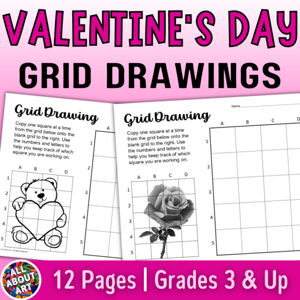Valentine's Day Grid Drawing Worksheets - Grid Method Art Activities ...