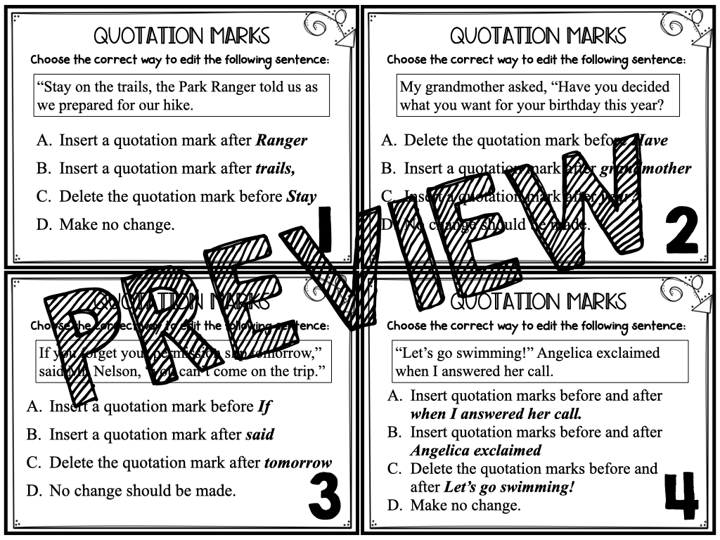 Quotation Marks: Skill-Specific Revising and Editing Task Cards | Made ...