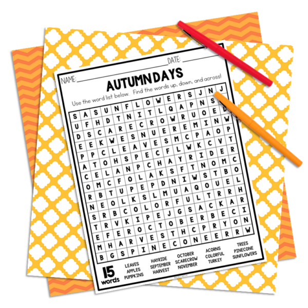 Autumn Days Word Search for Fall with Easel Activity | Made By Teachers