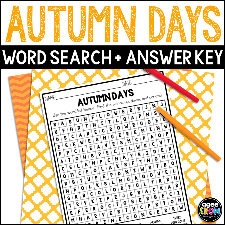 Autumn Days Word Search for Fall with Easel Activity | Made By Teachers
