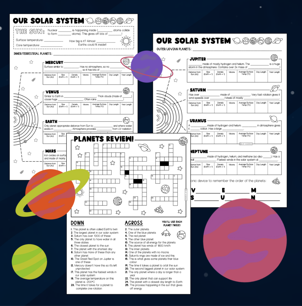 Planets of our Solar System Notes and Crossword Practice | Made By Teachers