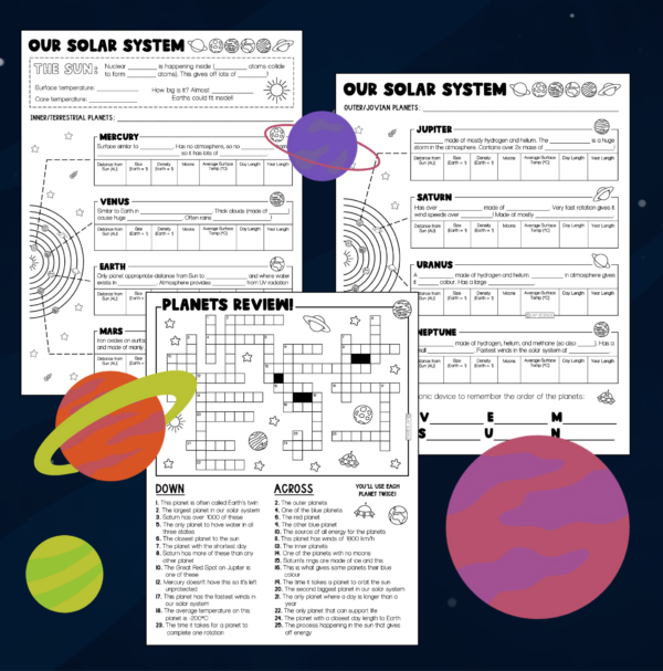 Planets of our Solar System Notes and Crossword Practice | Made By Teachers