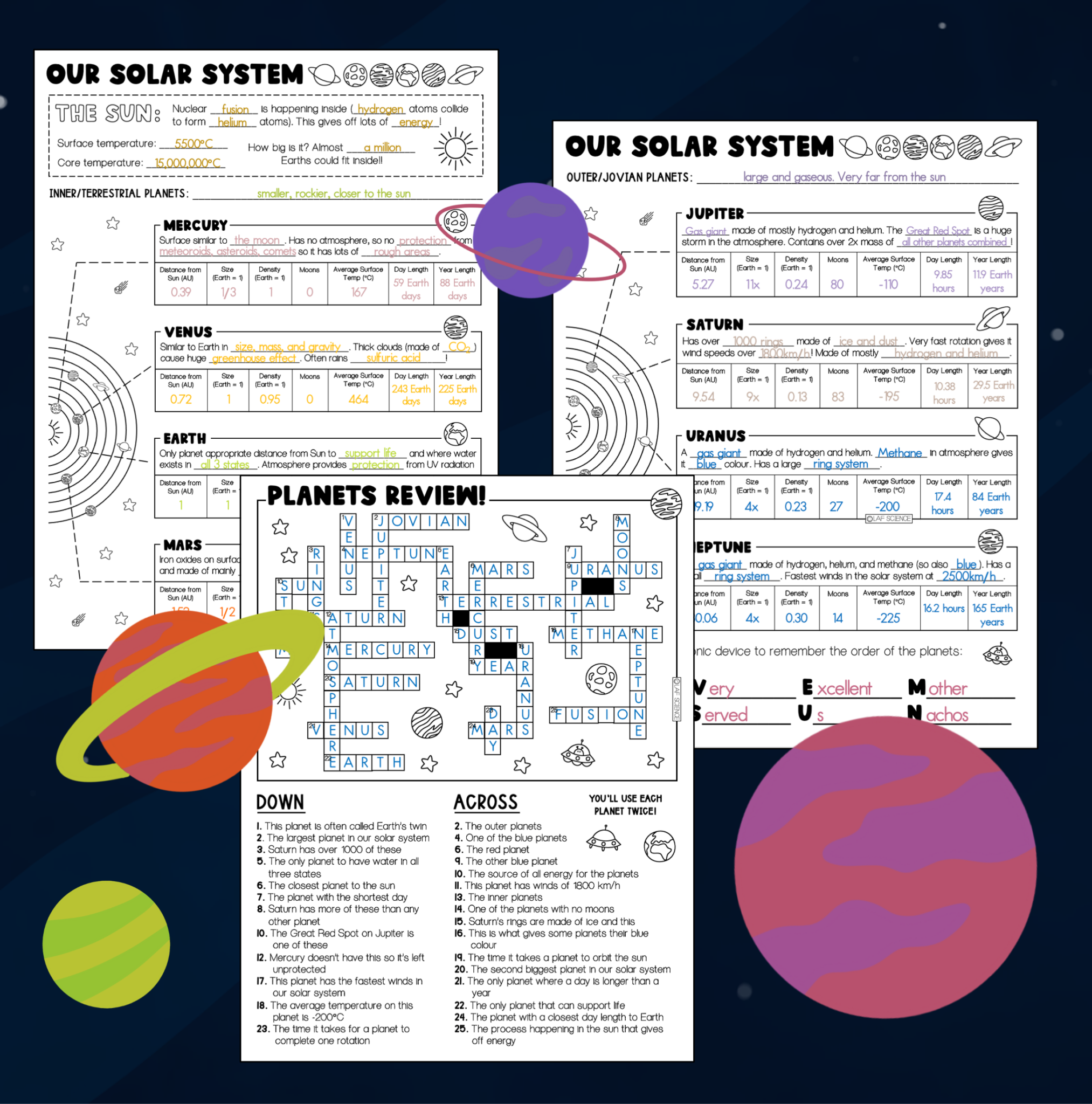 Planets of our Solar System Notes and Crossword Practice | Made By Teachers