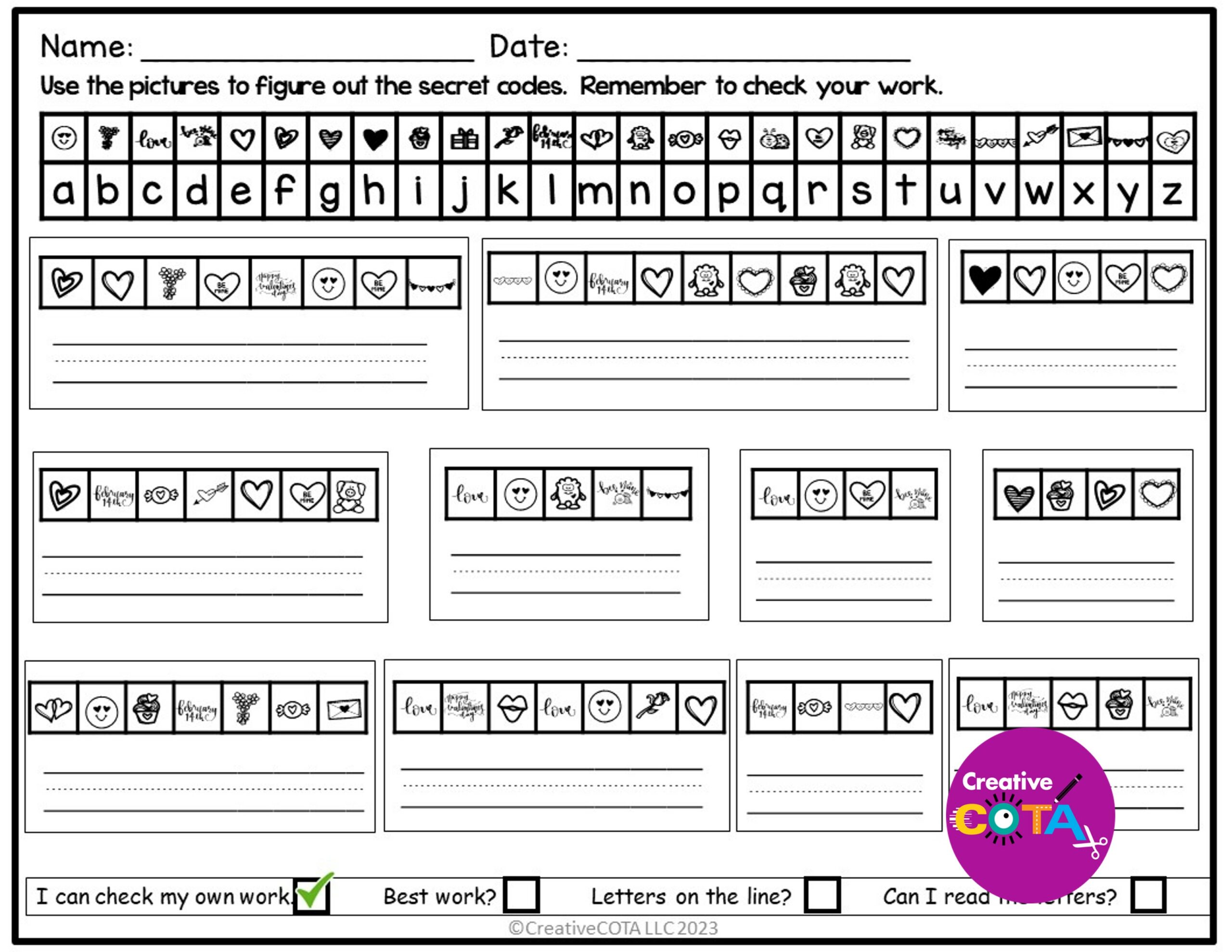 Valentine's Day Handwriting Secret Code Worksheets and Cryptogram ...
