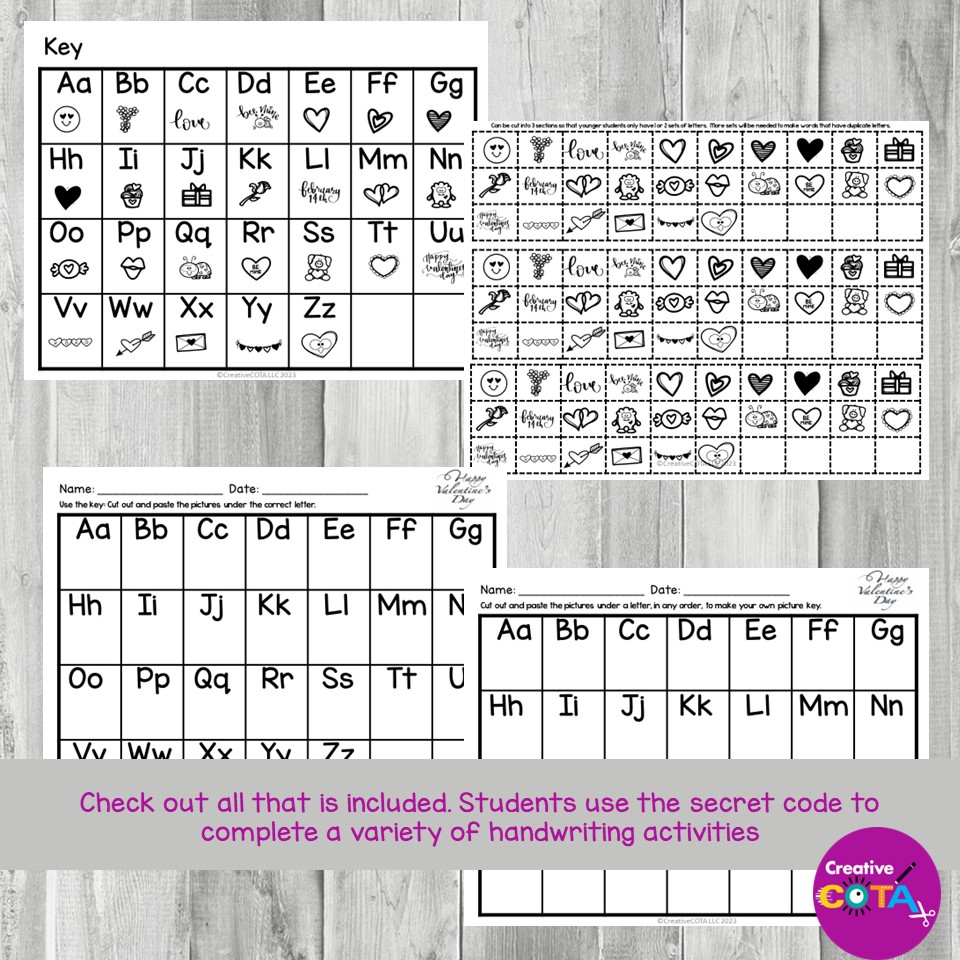 Valentine's Day Handwriting Secret Code Worksheets and Cryptogram ...
