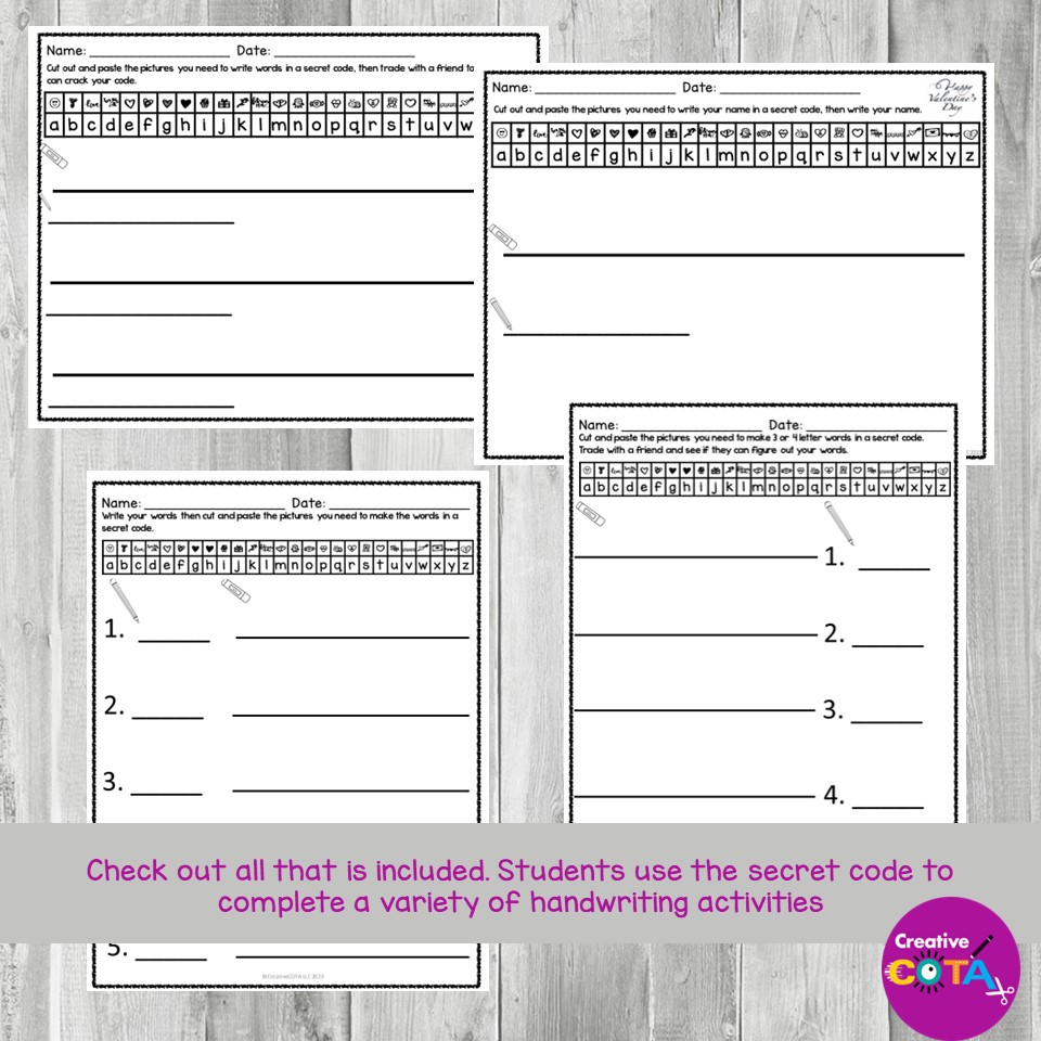 Valentine's Day Handwriting Secret Code Worksheets and Cryptogram ...