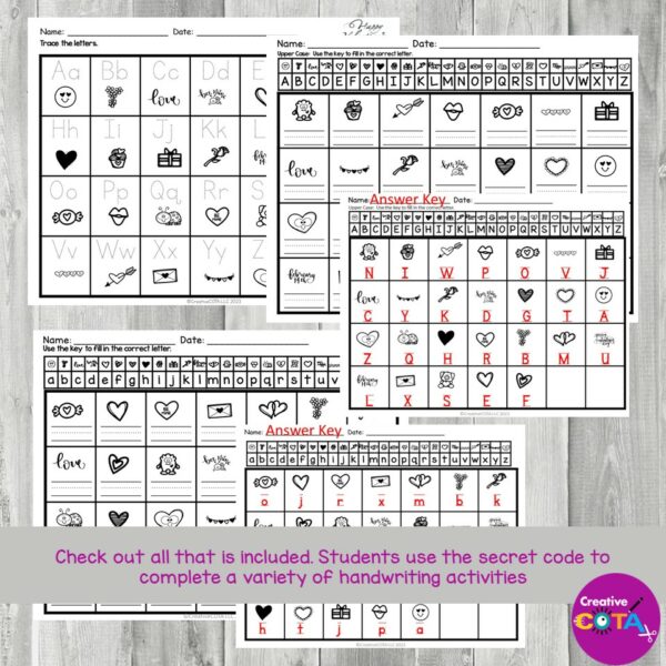 Valentine's Day Handwriting Secret Code Worksheets and Cryptogram ...