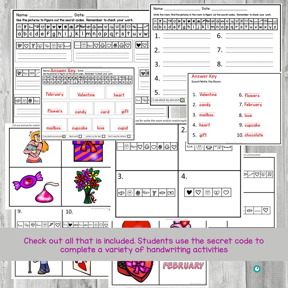 Valentine's Day Handwriting Secret Code Worksheets and Cryptogram ...