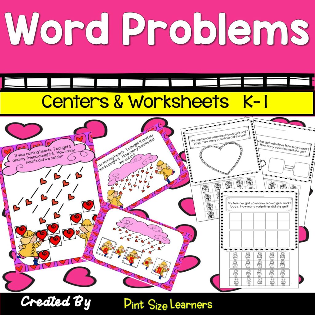 Valentine Addition Word Problems | Centers | Worksheets | K - 1 | Made ...