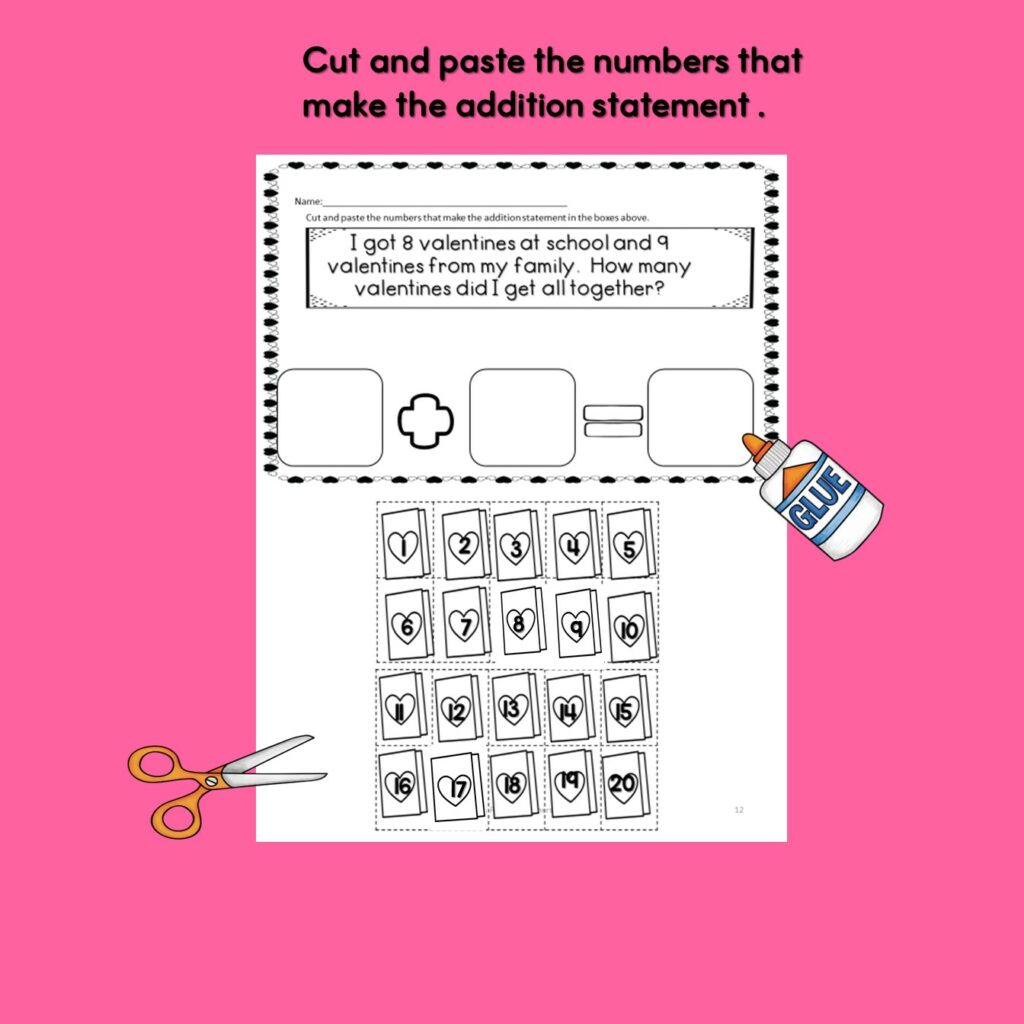 Valentine Addition Word Problems | Centers | Worksheets | K - 1 | Made ...