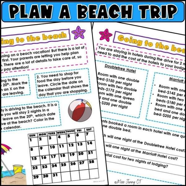 Middle School Executive Functioning Activities Plan A Trip Worksheets ...