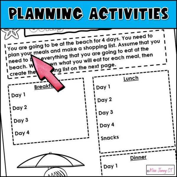 MIddle School Executive Functioning Activity Plan a Beach Trip | Made ...