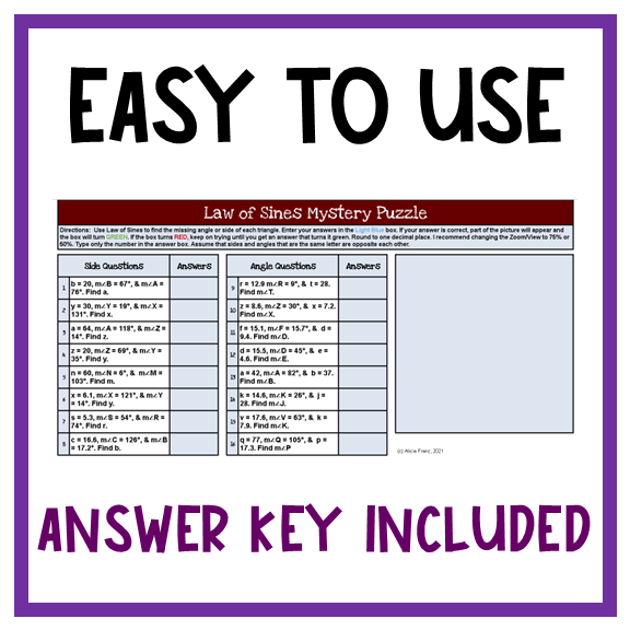 Law of Sines Activity Digital Pixel Art Mystery Puzzle | Made By Teachers