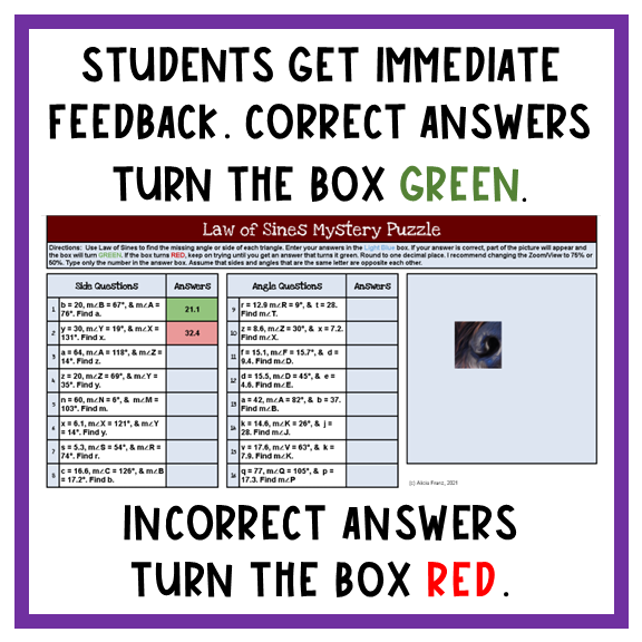 Law of Sines Activity Digital Pixel Art Mystery Puzzle | Made By Teachers