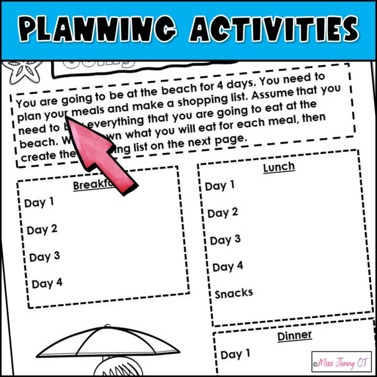 Middle School Executive Functioning Activities Plan A Trip Worksheets ...