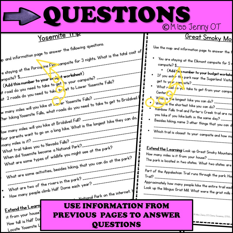 Middle School Executive Functioning Activities Plan A Trip Worksheets ...