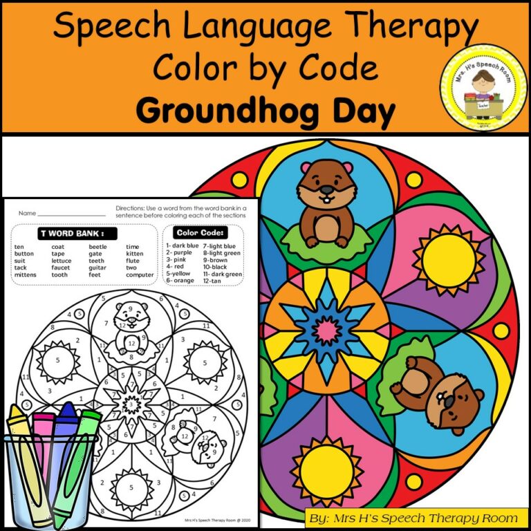 Groundhog Day Speech and Language Therapy Color By Code Grab and Go ...