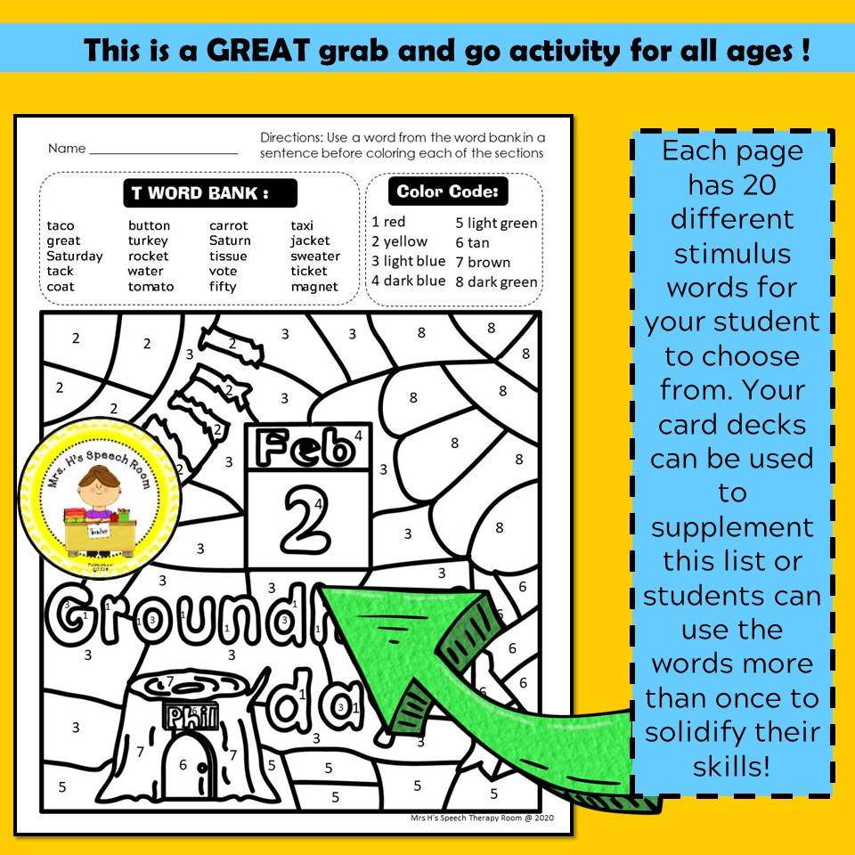 Groundhog Day Speech Therapy Color By Code No Prep Activity | Made By ...
