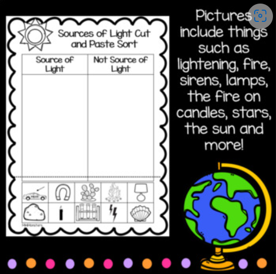 Sources of Light Cut and Paste Worksheets | Made By Teachers