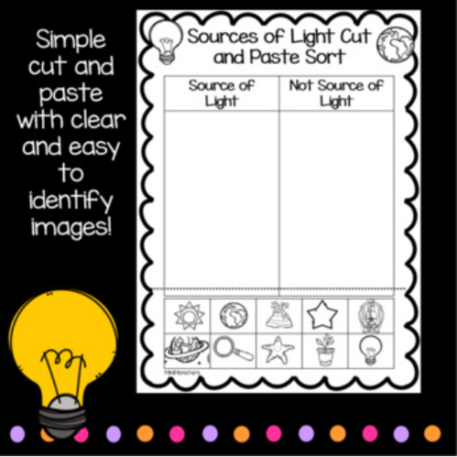 Sources of Light Cut and Paste Worksheets | Made By Teachers