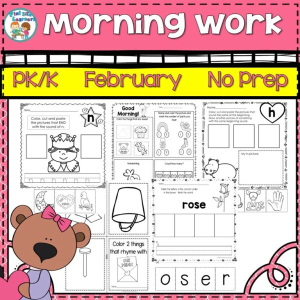 February Morning Work for Kindergarten | Language Arts & Math | PreK ...