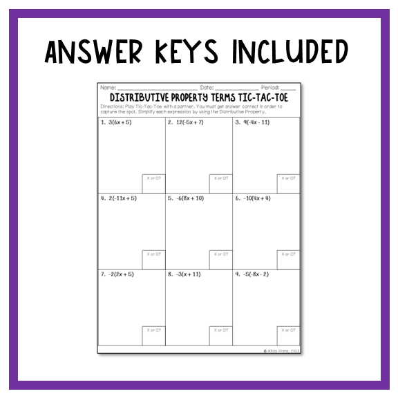 Simplifying Expressions Activity Tic Tac Toe Worksheets | Made By Teachers