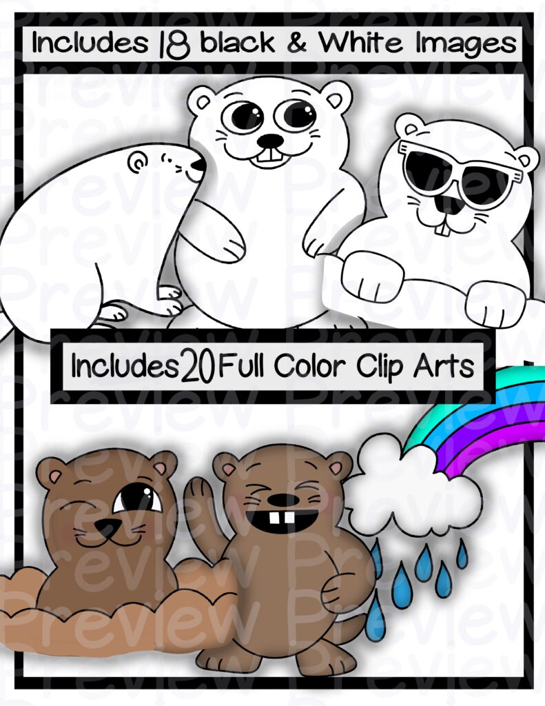 Groundhog Day Theme with Groundhogs Rainbow Sun February Clip Arts PDF ...