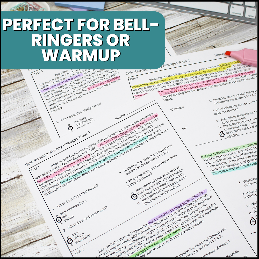 Context Clues Reading Comprehension ELA Bell Ringers Morning Work ...