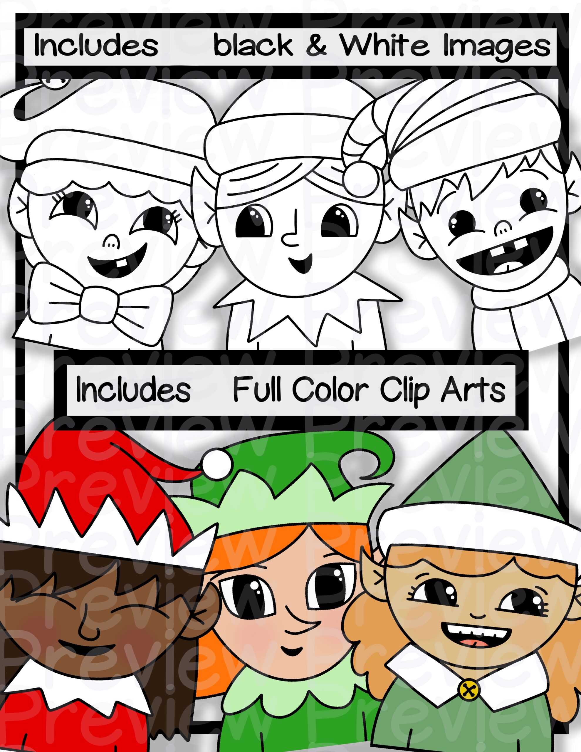 Elves Clip Arts For Christmas Winter Themes Printable PDF Included ...