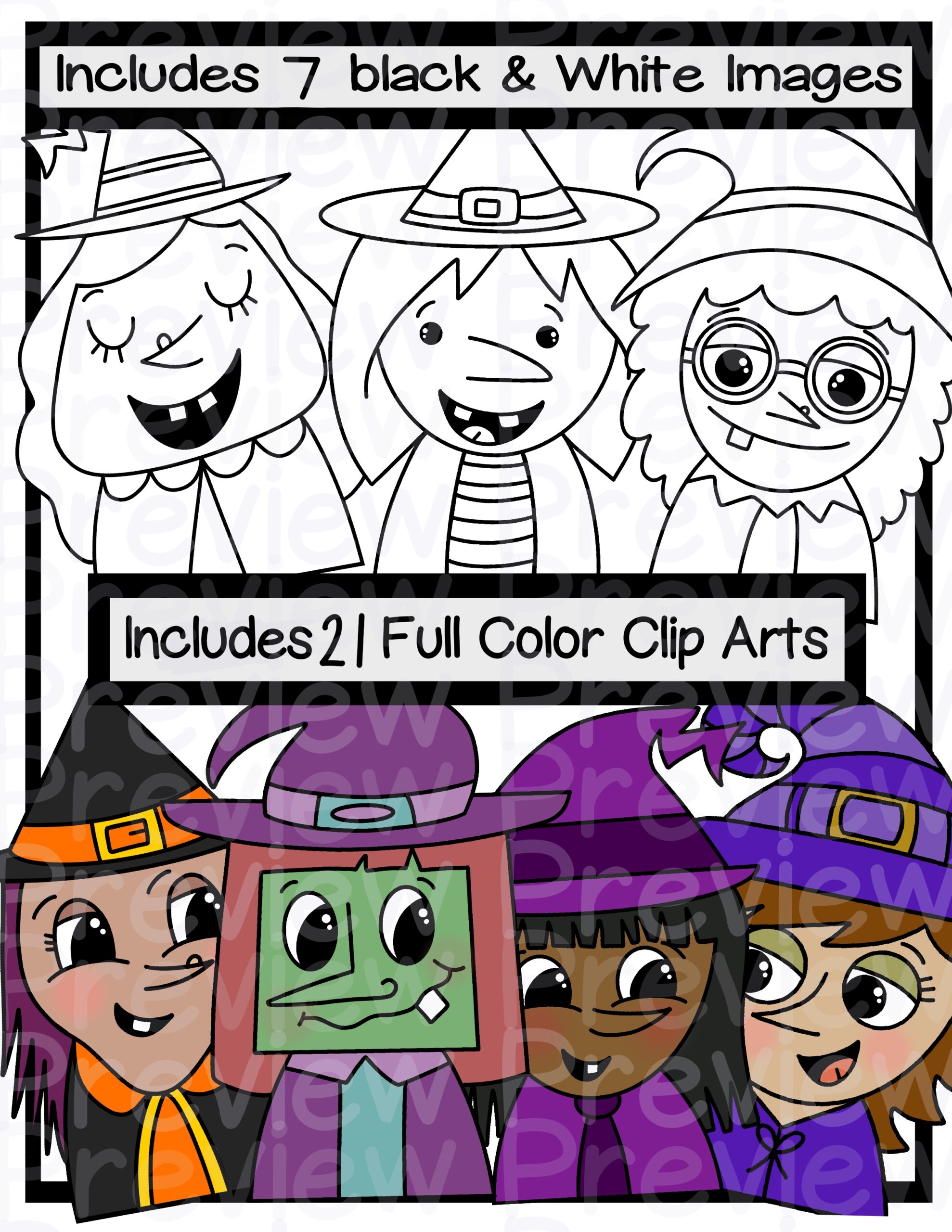 Witch Clip Arts For Halloween Fall Themes Printable PDF Included | Made ...
