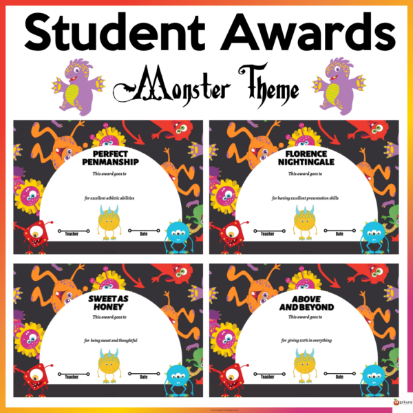 Editable Student Awards Monster Theme | Made By Teachers