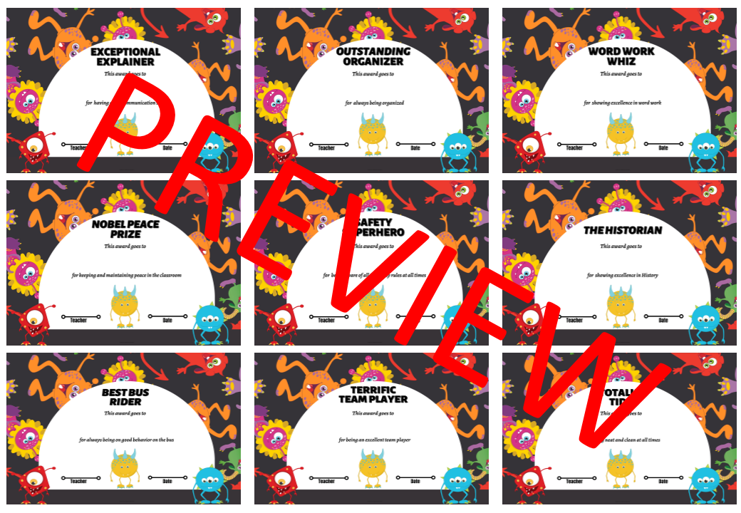 Editable Student Awards Monster Theme | Made By Teachers