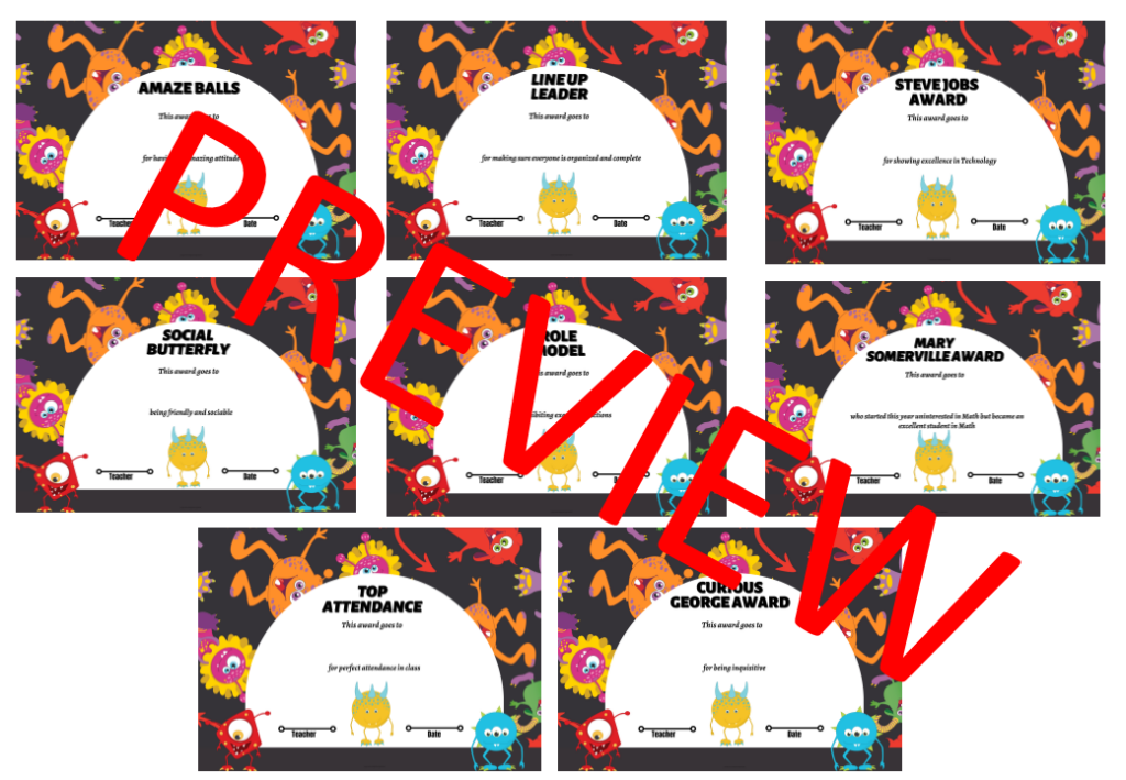 Editable Student Awards Monster Theme | Made By Teachers