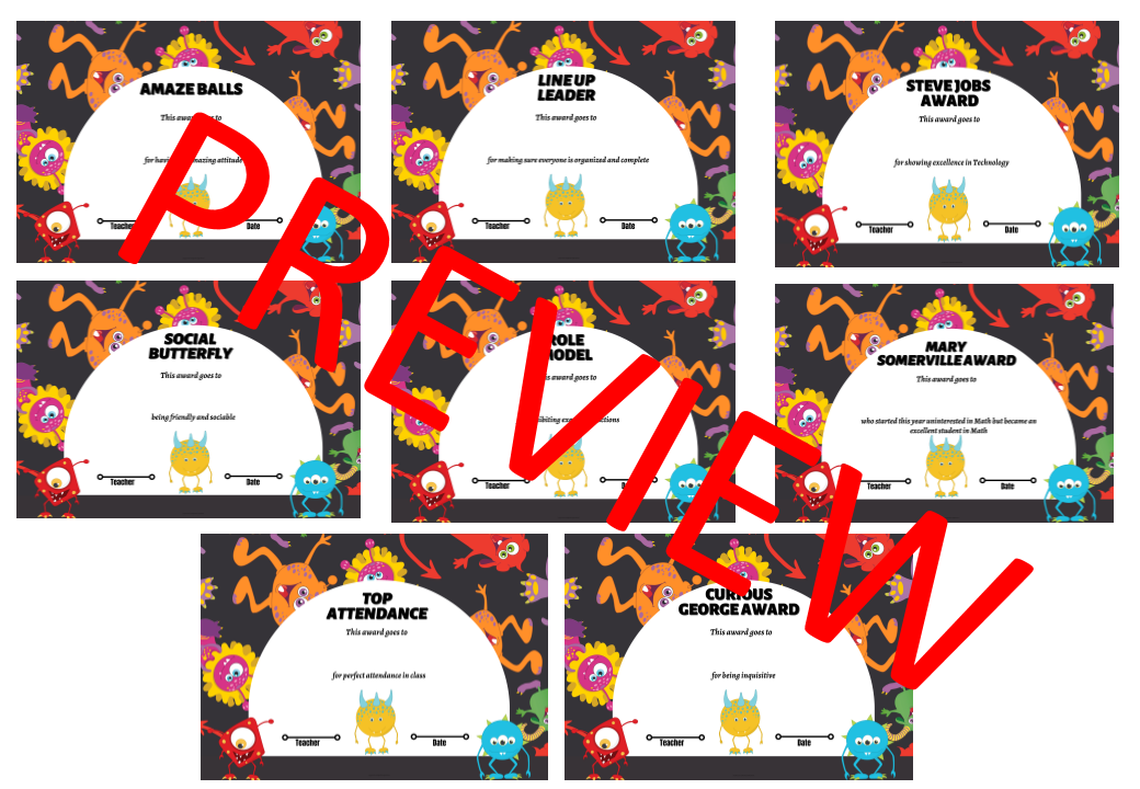 Editable Student Awards Monster Theme | Made By Teachers