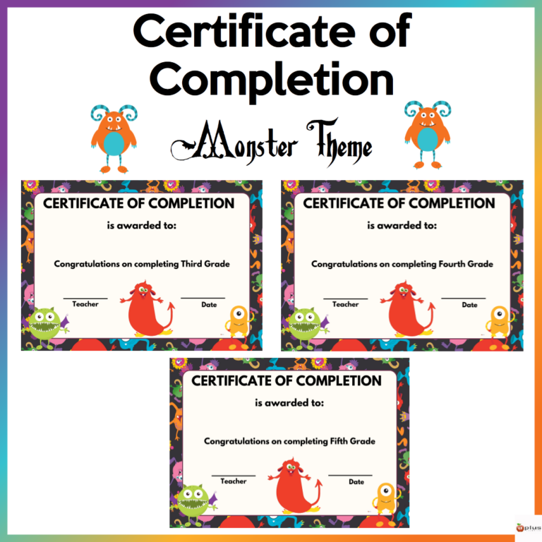 Editable Certificate of Completion Monster Theme Awards | Made By Teachers