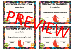 Editable Certificate of Completion Monster Theme Awards | Made By Teachers