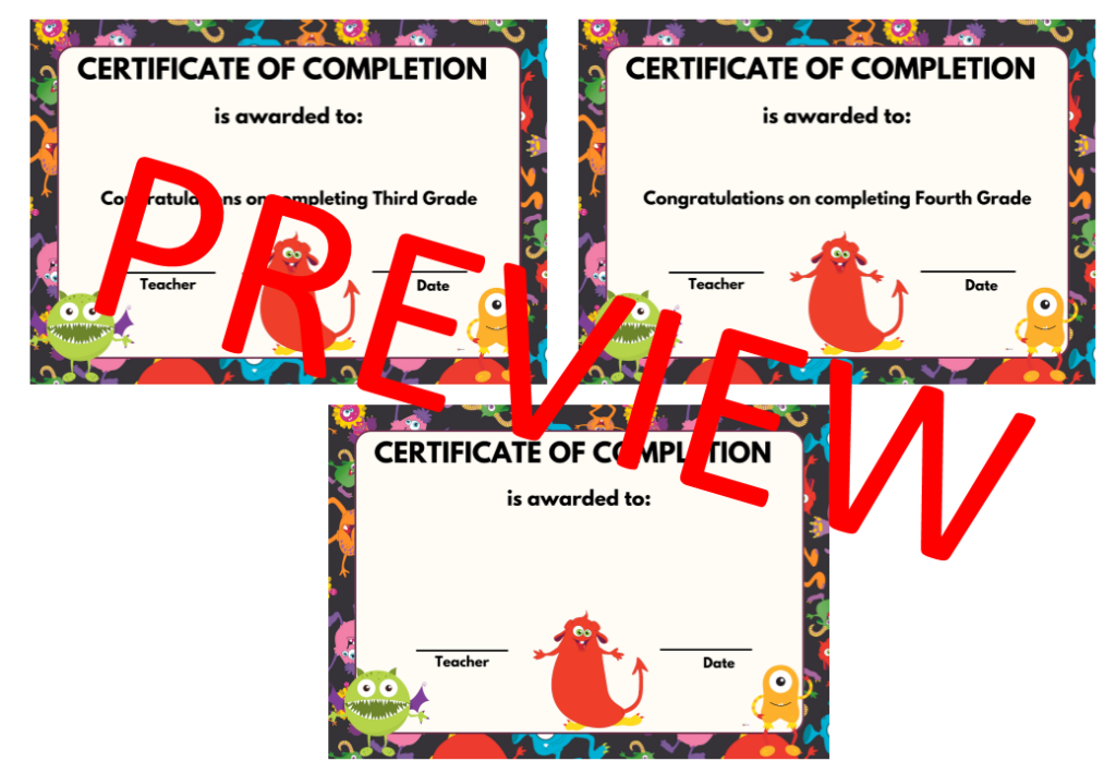 Editable Certificate of Completion Monster Theme Awards | Made By Teachers