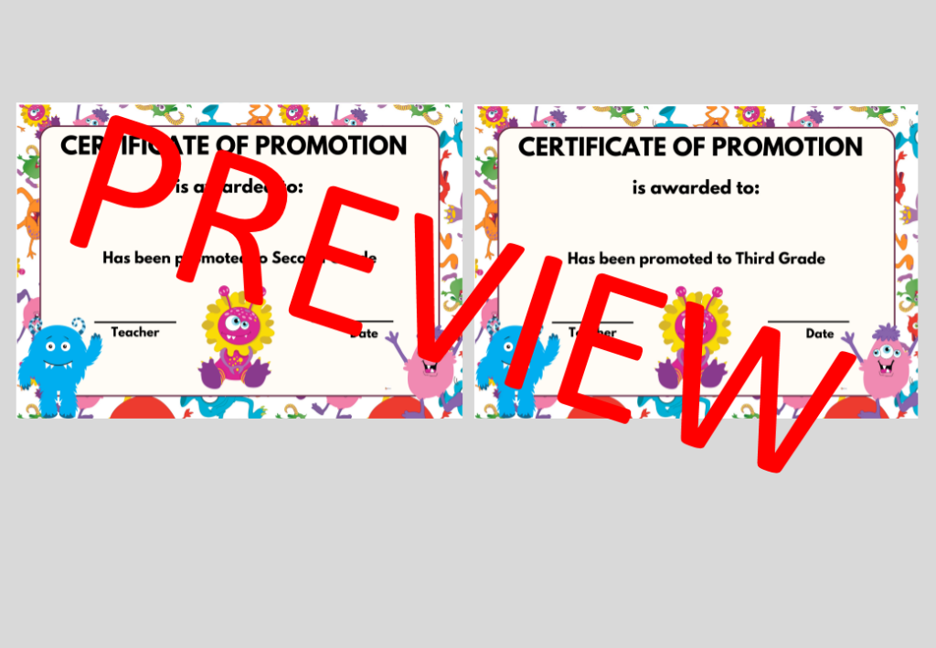 Editable Certificate of Promotion Monster Theme Awards | Made By Teachers