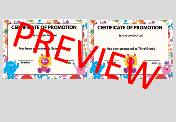 Editable Certificate of Promotion Monster Theme Awards | Made By Teachers