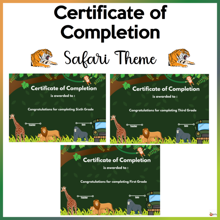 Student Awards Certificate of Completion and Promotion Safari Theme ...