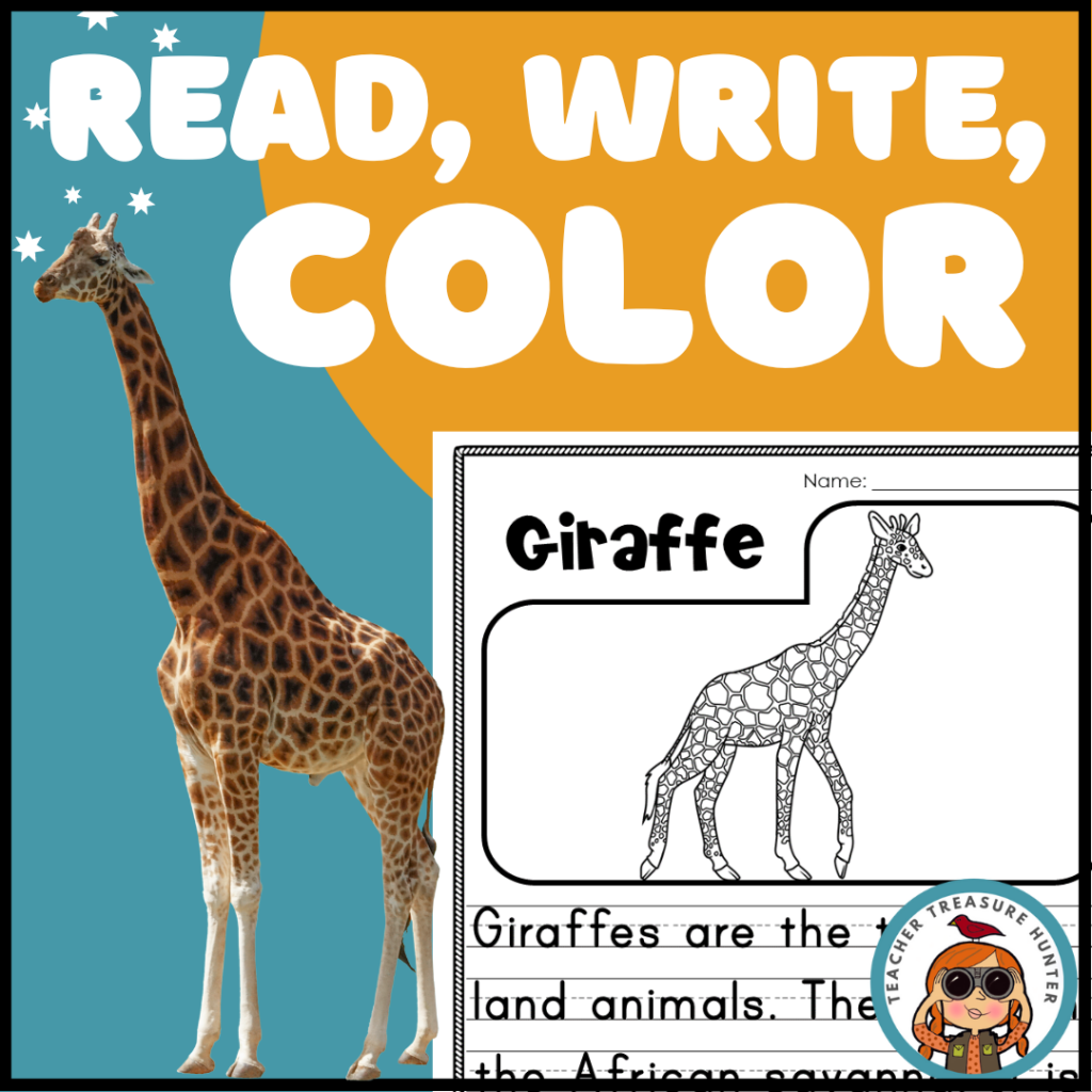Giraffe African Savanna habitat Read Write Color activity for K, 1st ...